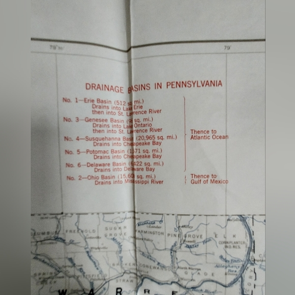 None | Art | Antique 93 Stream Map Of Pennsylvania Pa 35 X 57 Color Map ...